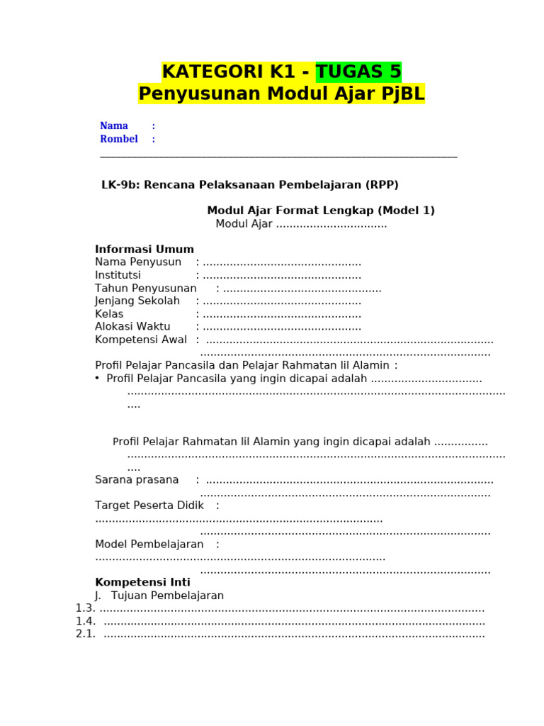 K1 - Tugas 5 - Penyusunan Modul Ajar PJBL | PDF K1 - Tugas 5 - Penyusunan Modul Ajar PJBL | PDF