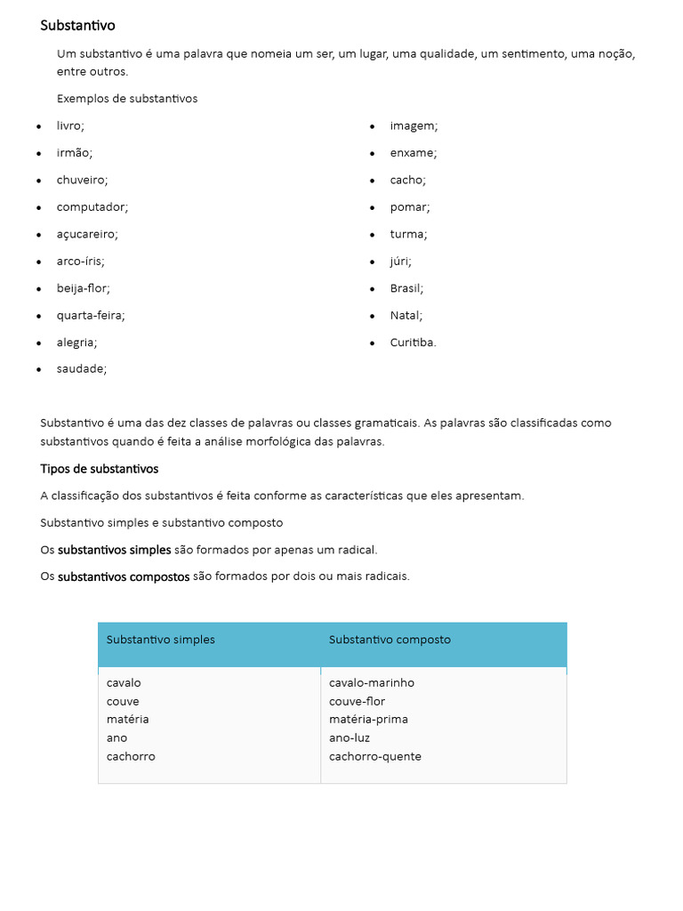 Aula de Substantivos | PDF