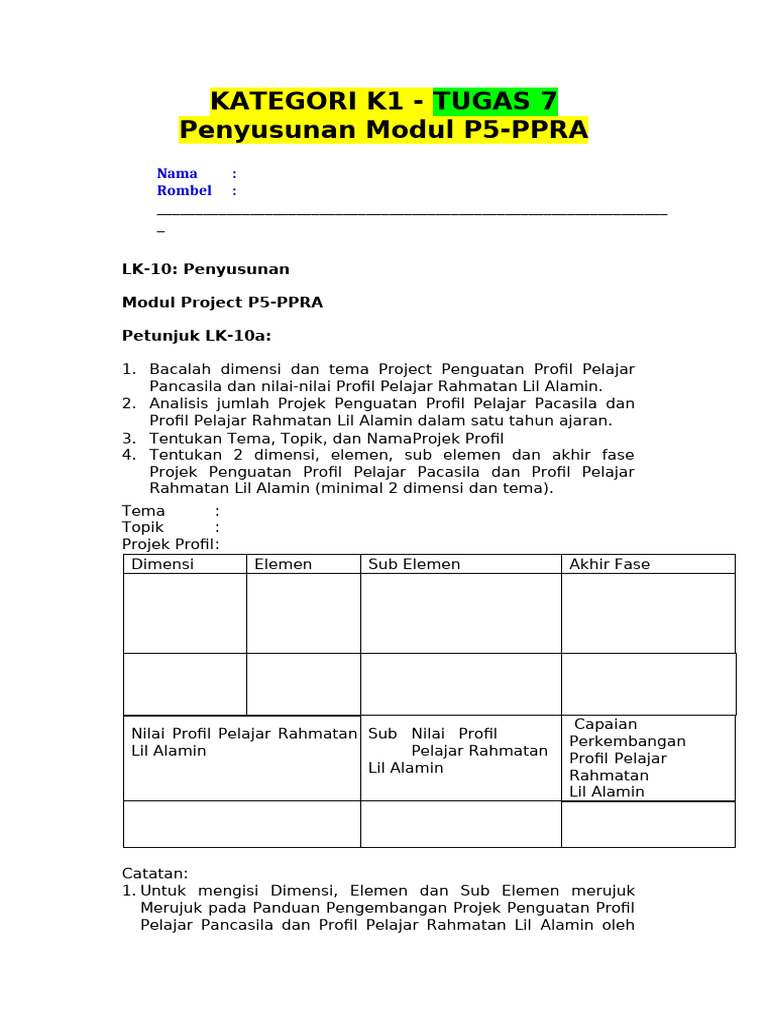 K1 - Tugas 7 - Penyusunan Modul P5-PPRA | PDF