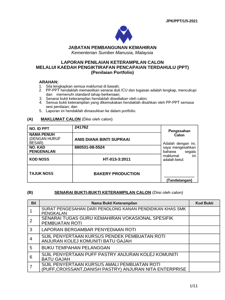 Laporan Keterampilan JPK-PPT - 1-5-2021 HT-013-3 | PDF