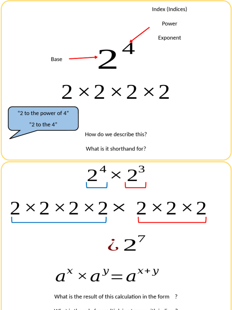 Multiplying and Dividing Indices | PDF | Arithmetic | Teaching Methods ...