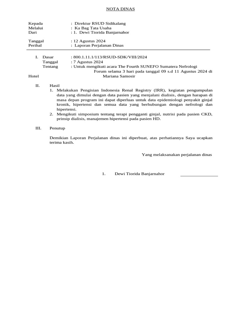 Nota Dinas Sppd | PDF