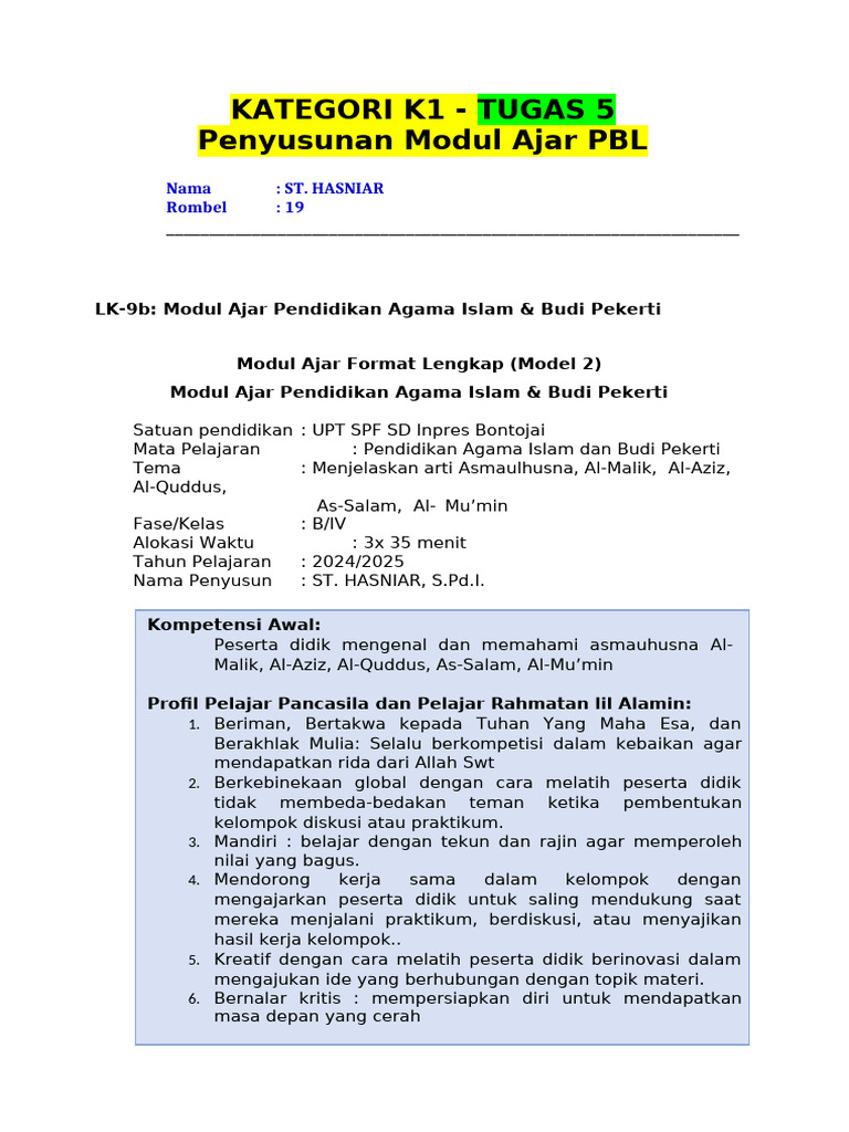 Tugas 5 - Menyusun Modul Ajar PBL | PDF