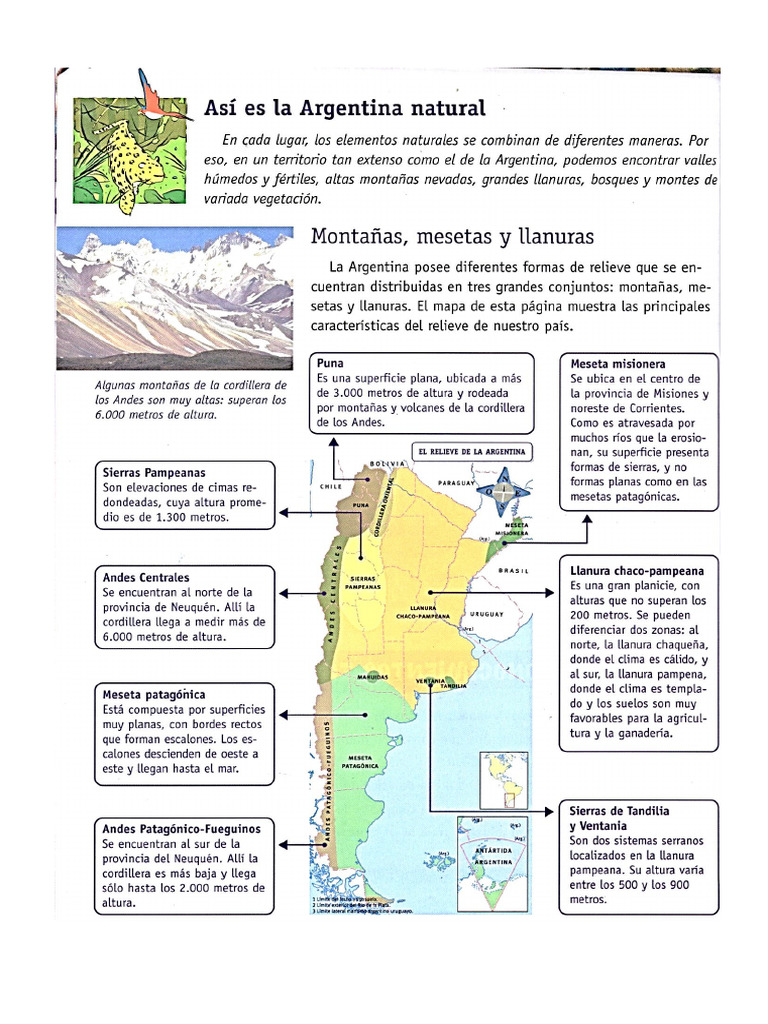 Argentina Relieve, Clima y Ambientes Naturales Con Actividades | PDF