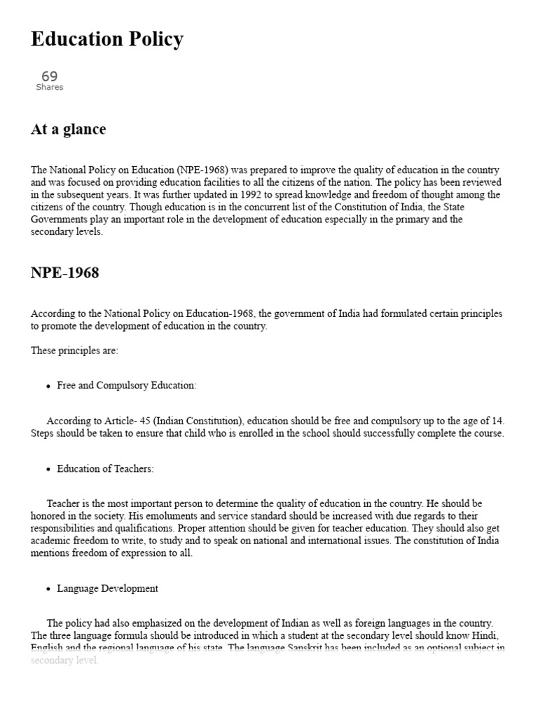 Indian Education Policy | PDF