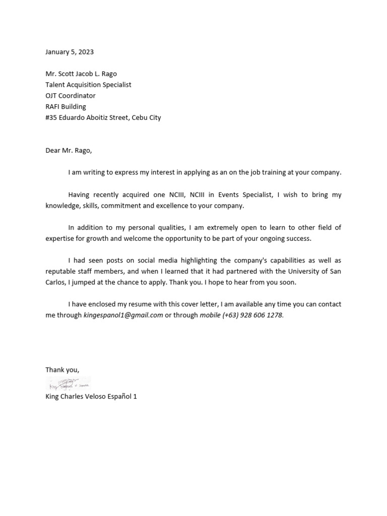 Application Letter - Espanol - Rafi | PDF