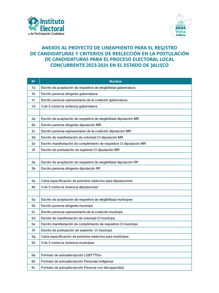 Catalogo de Formatos Para Registro de Candidaturas_Vobo | PDF
