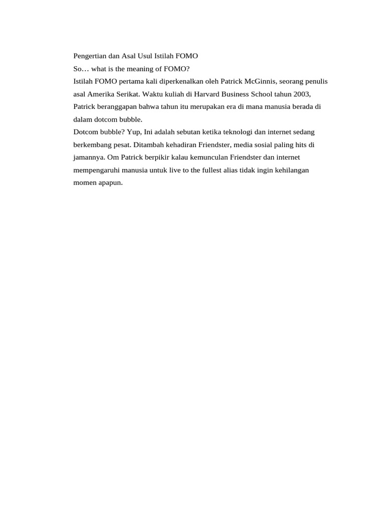 Pengertian Dan Asal Usul Istilah FOMO | PDF | Pengembangan Diri | Gaya Hidup