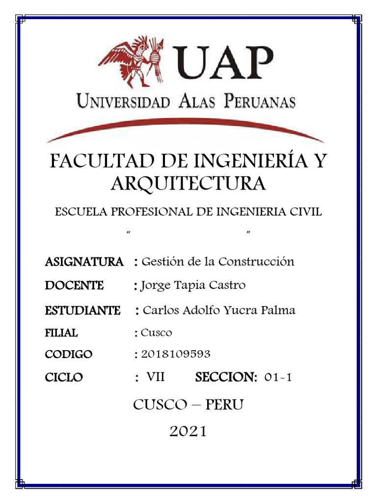 Trabajo Academico #2 - 8 2021-1) - Gestion de La Construccion | PDF