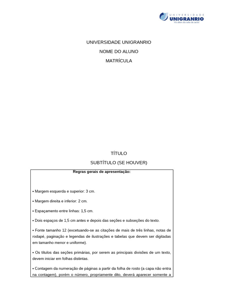 Modelo-Trabalhos Academicos Unigranrio | PDF