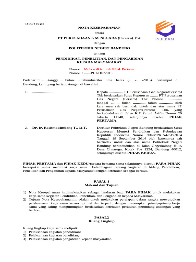 COntoh DRAFT MOU | PDF