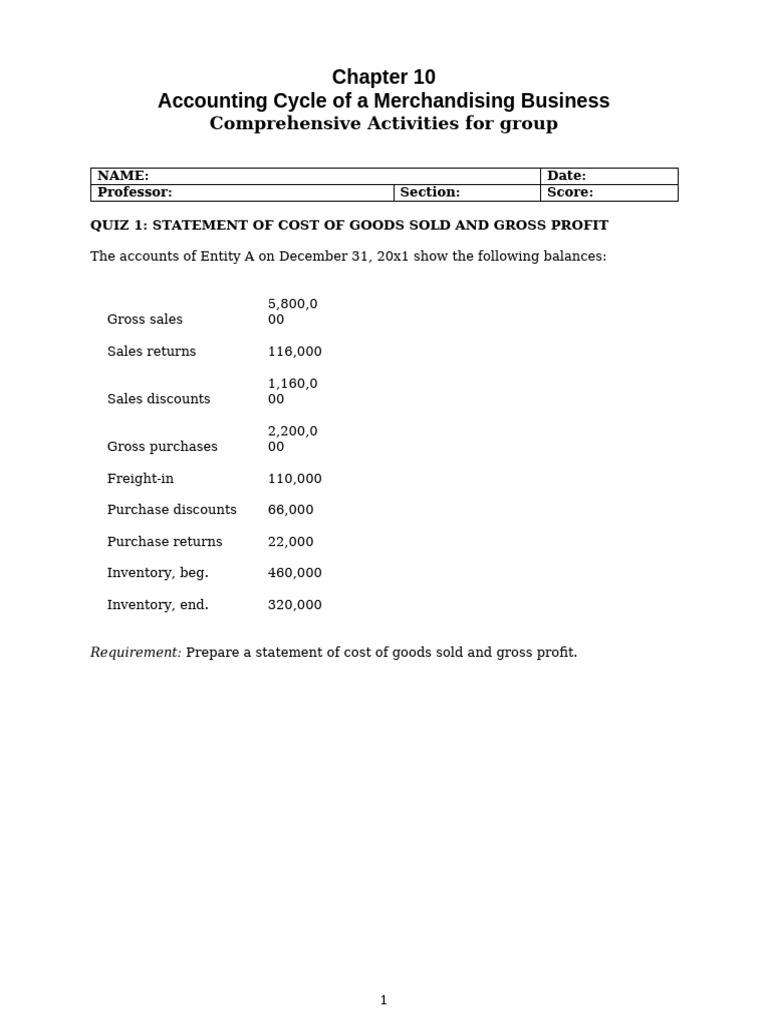 Quizzes - Chapter 10 - Acctg Cycle of A Merchandising Business | PDF