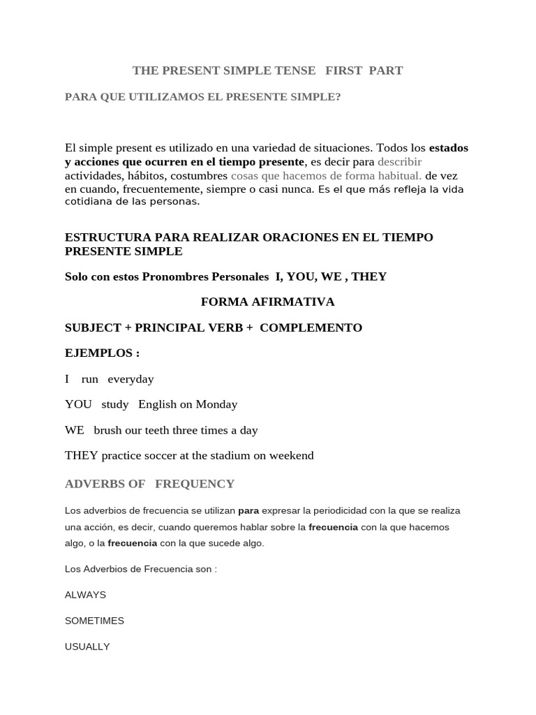 The Present Simple Tense First Part-1 | PDF | Semantic Units | Language ...