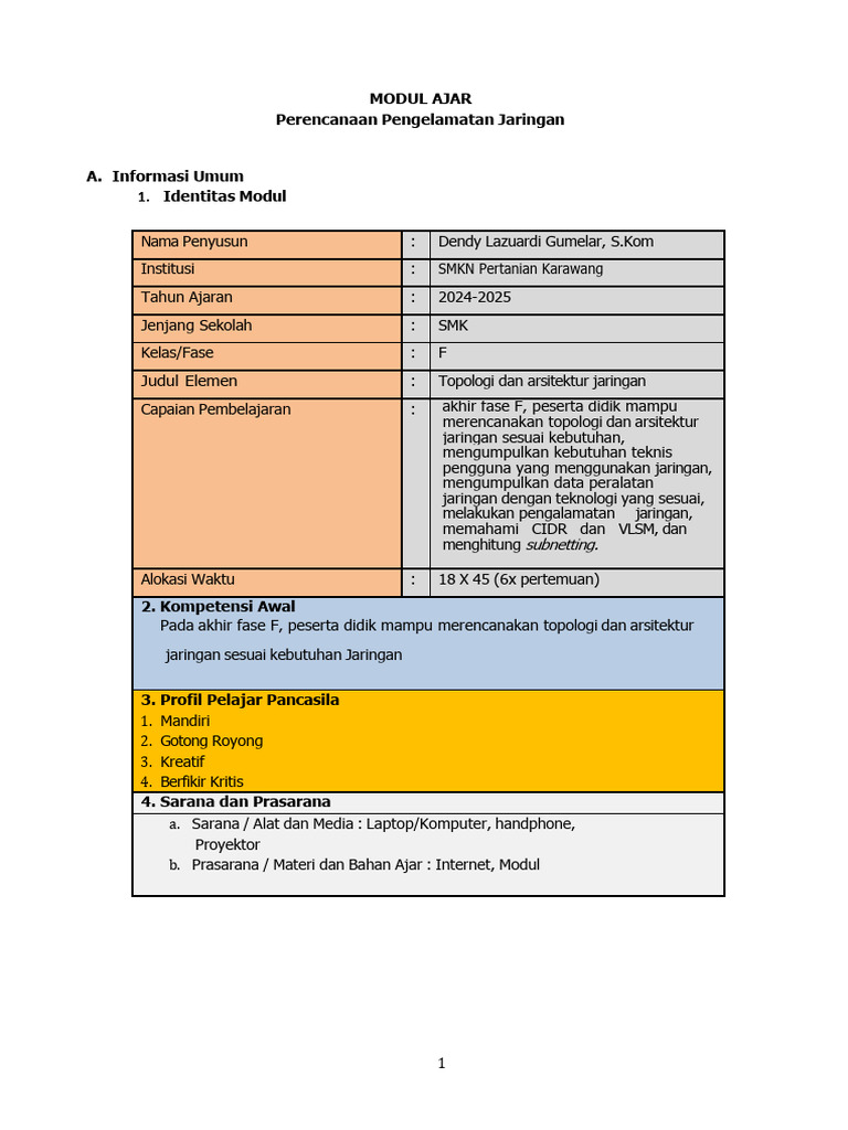 Modul Ajar KK1 | PDF