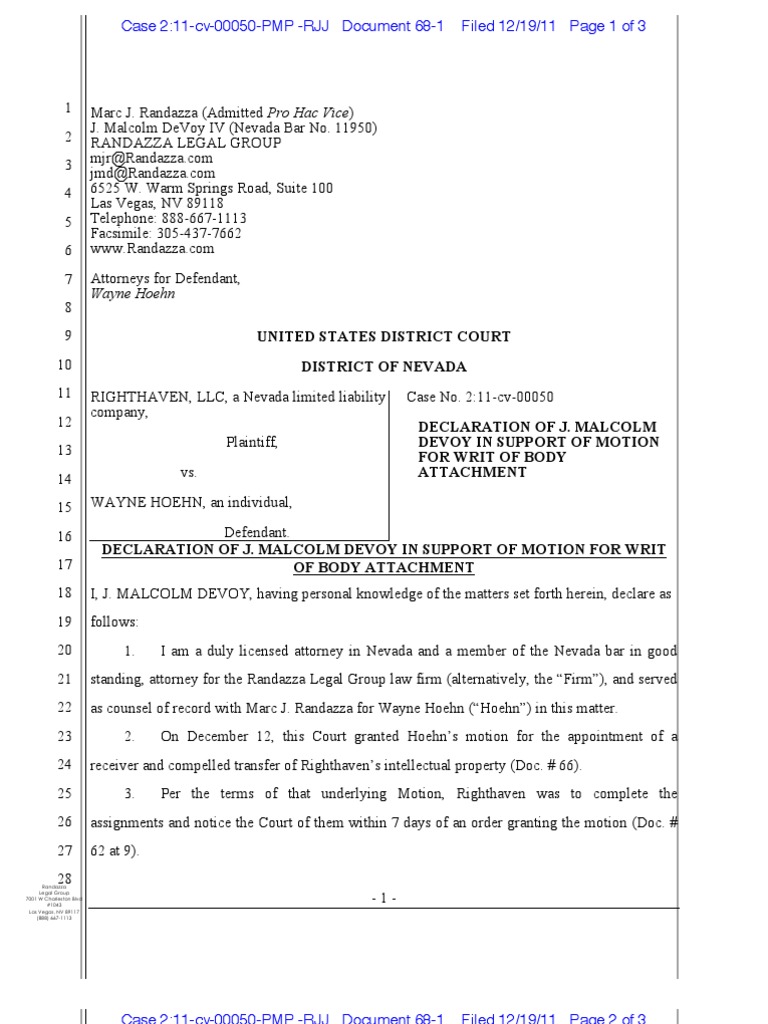Declaration for Body Attachment Motion | PDF | Virginia Circuit Court ...