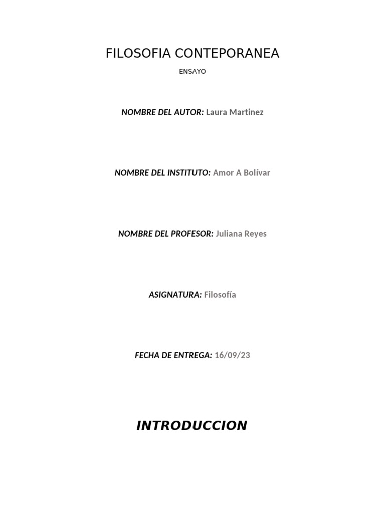 Ensayo de La Filosofia Contemporanea | PDF Ensayo de La Filosofia Contemporanea | PDF