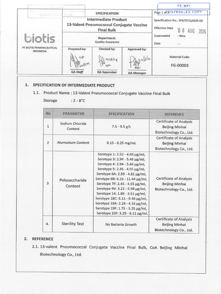 SPK-IP-QA009-00 Intermediate Product PCV-13 Final Bulk | PDF