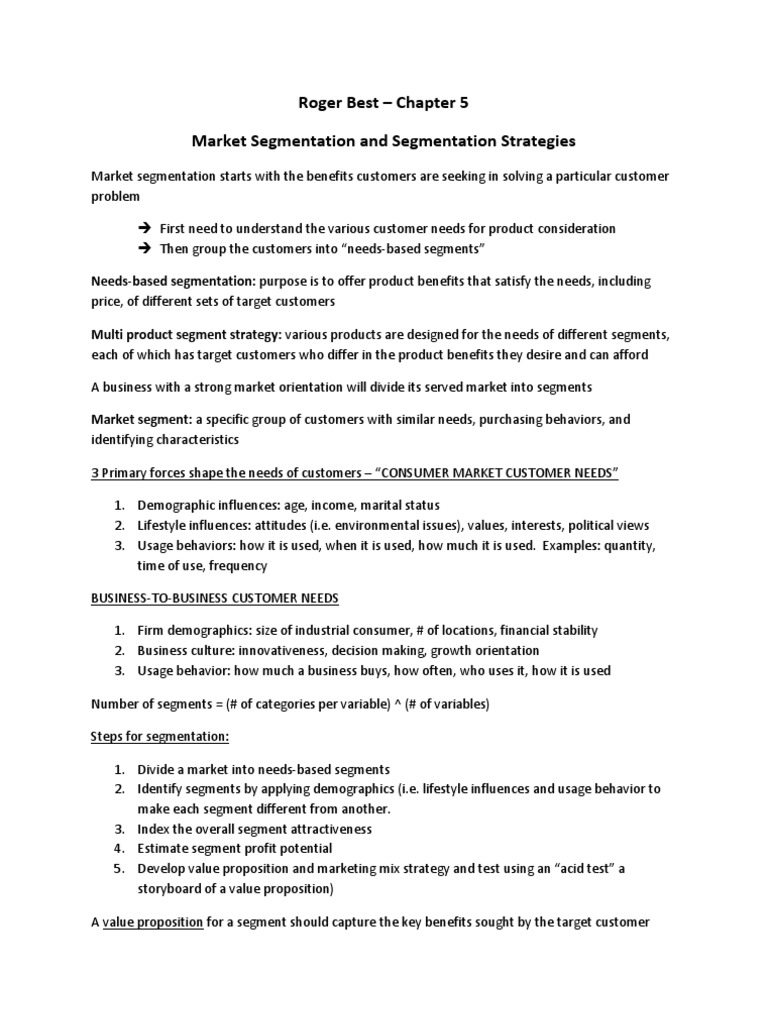 Chapter 5 - Market Segmentation and Segmentation Strategies | PDF ...