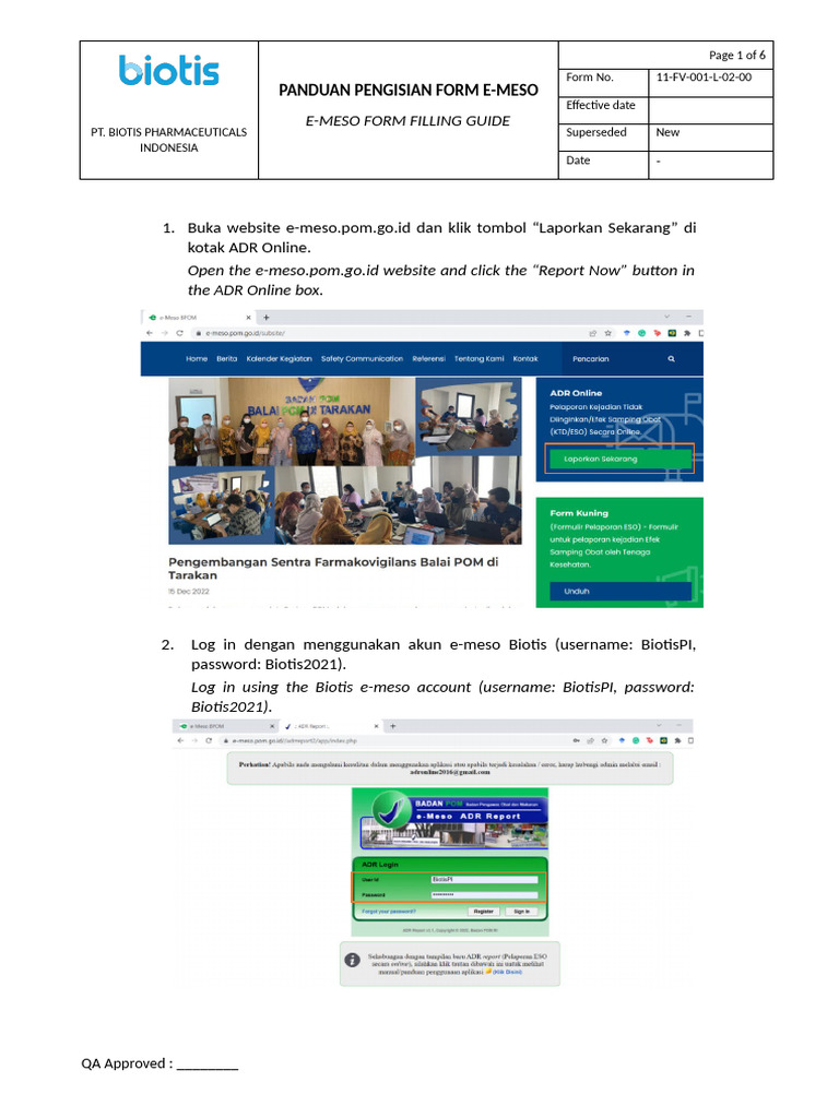 11-FV-001-L-02-00 Lampiran Panduan Pengisian E-MESO | PDF