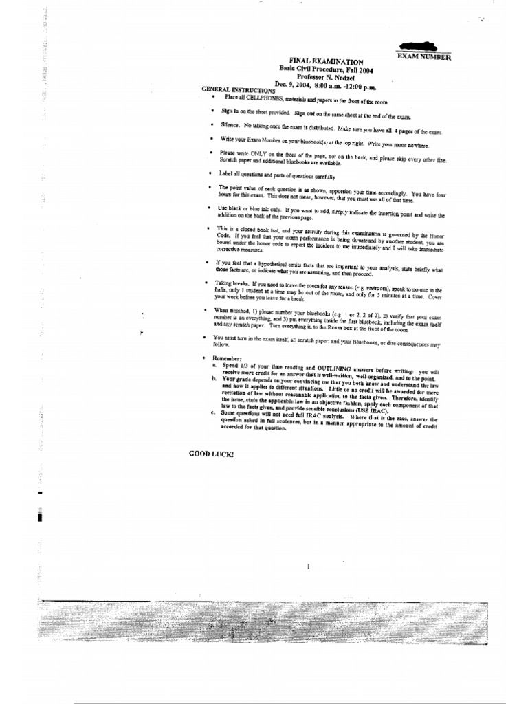 Basic Civil Procedure Exam | PDF