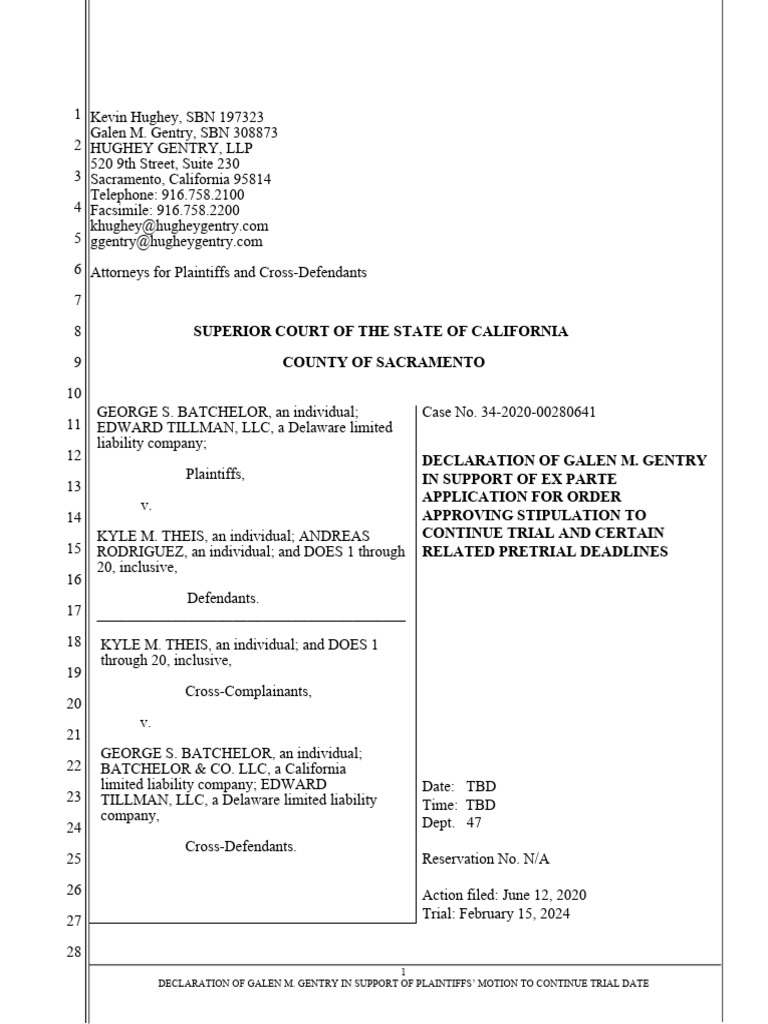 Gentry Declaration for Trial Continuance | PDF | Alternative Dispute ...