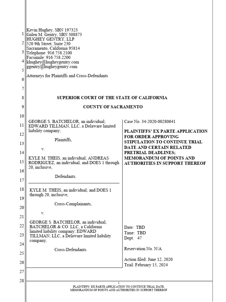 Ex Parte Application to Continue Trial Date | PDF | Continuance | Mail