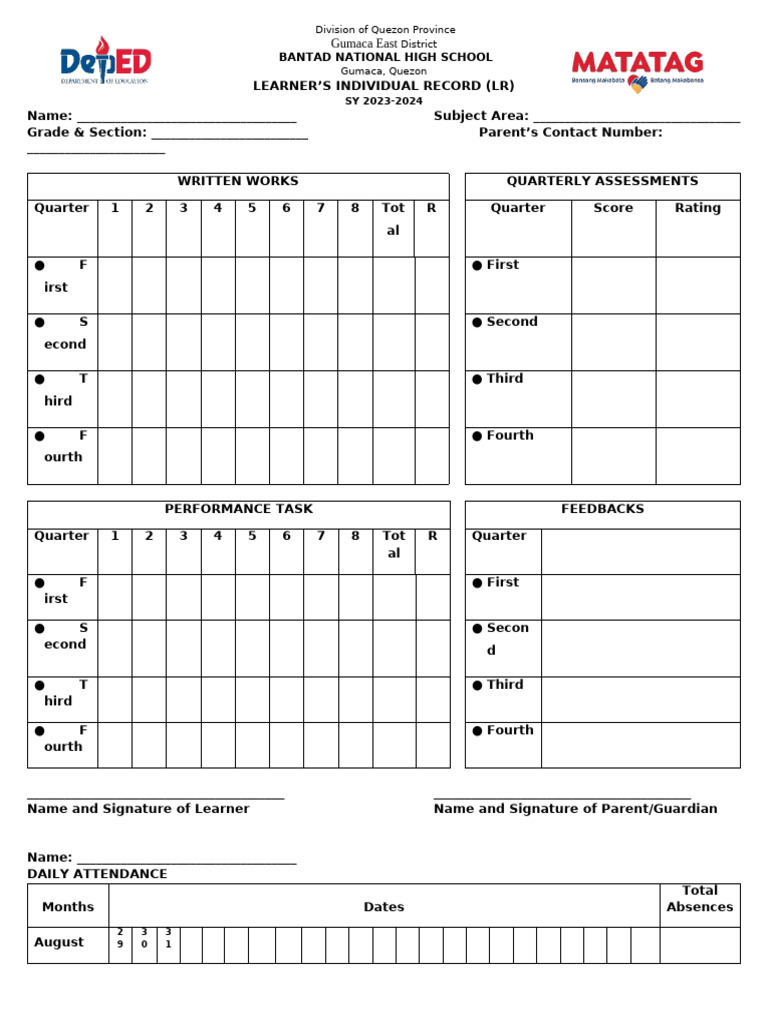 edited_Individual Learner's Record CARD | PDF