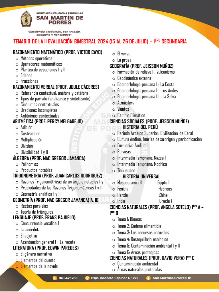 Temario Ii Bimestre 2024 | PDF
