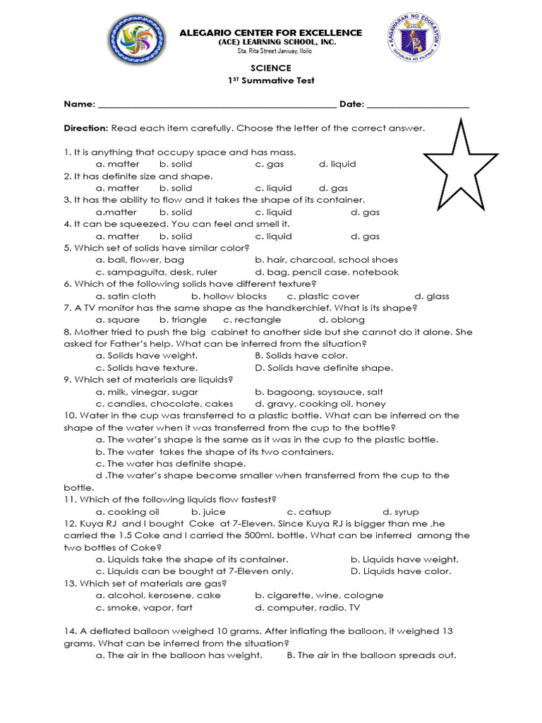 Science 1st Summative Exam | PDF