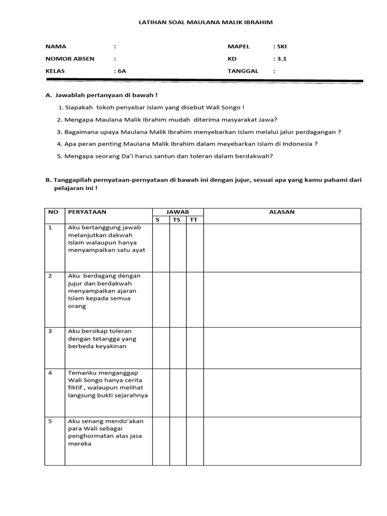 Latihan KD 4.1 Maulana Malik Ibrahim | PDF