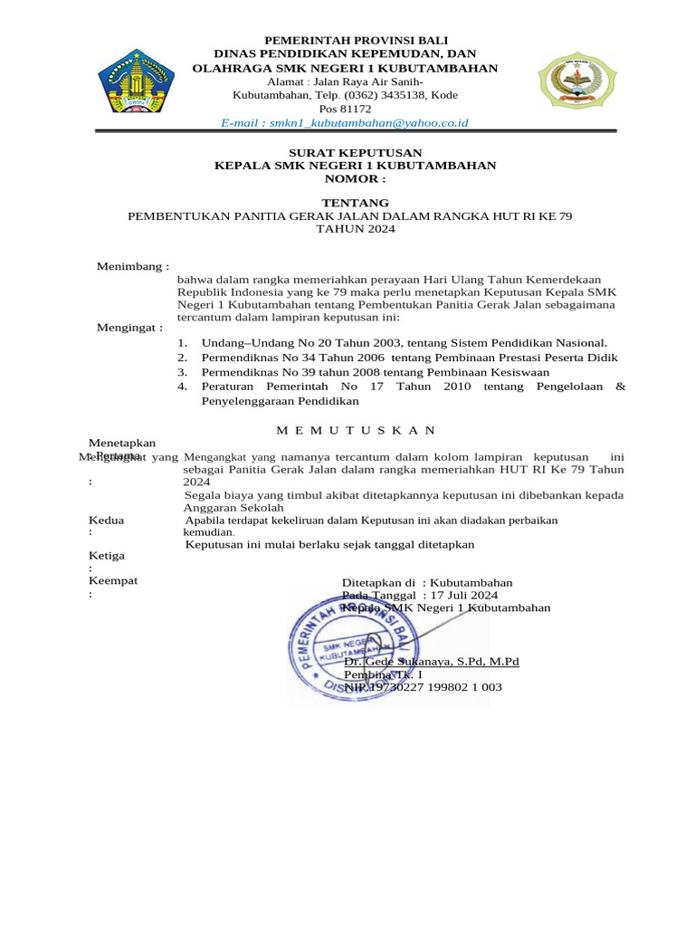 SK Panitia Gerak Jalan 2024 | PDF