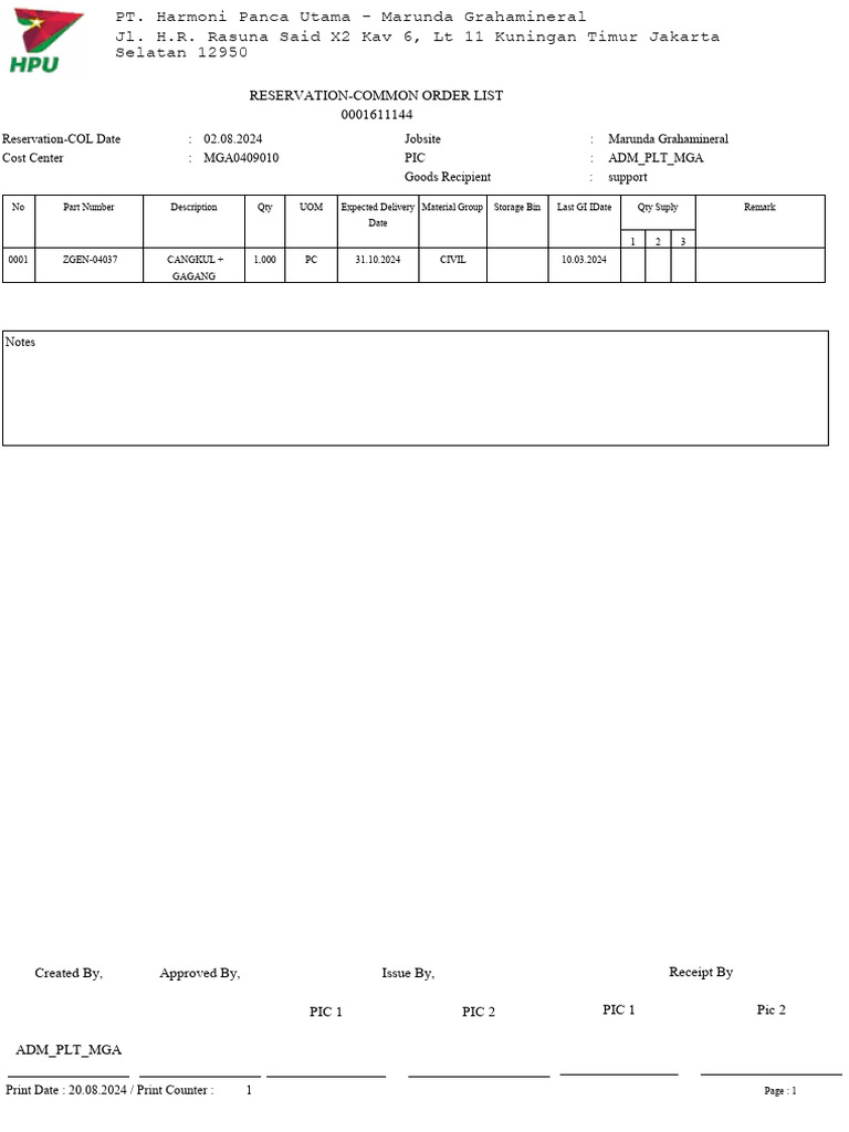Reservation-Common Order List | PDF
