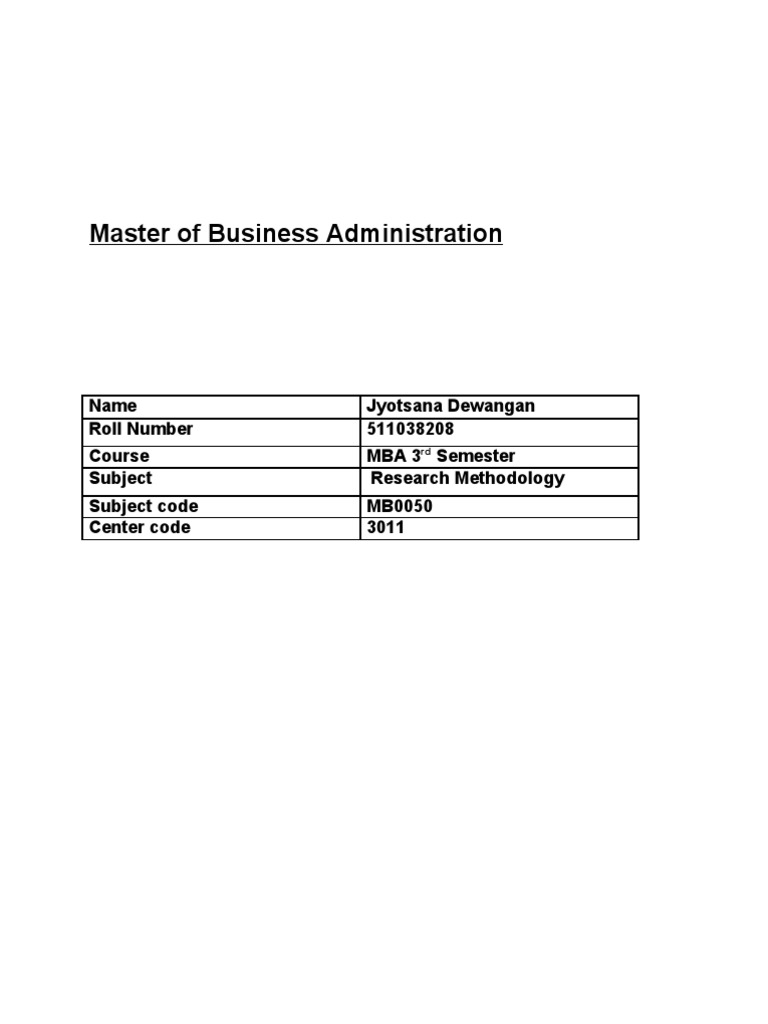 MBA Research Methodology Assignment | PDF | Arithmetic Mean | Case Study