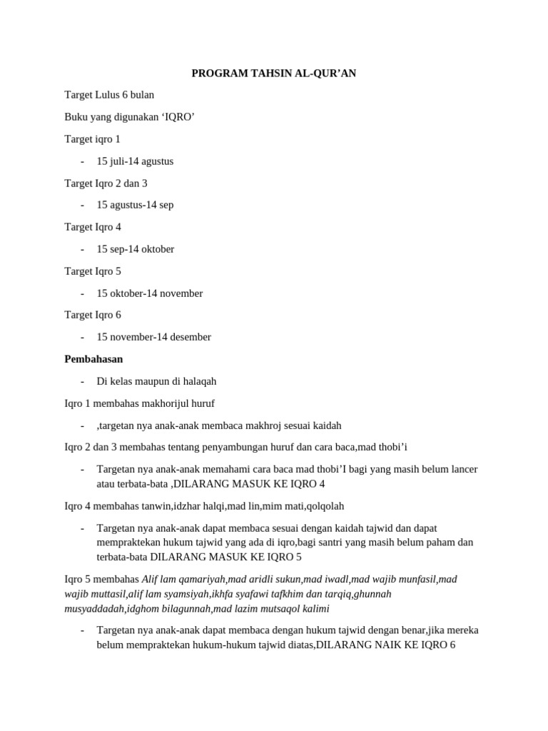 Program Tahsin Dan Tahfidz New | PDF
