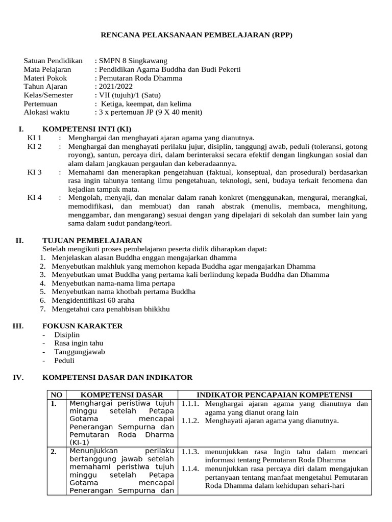 VII. 1-RPP Pertemuan Ke 3-5-Pembabaran Dhamma | PDF
