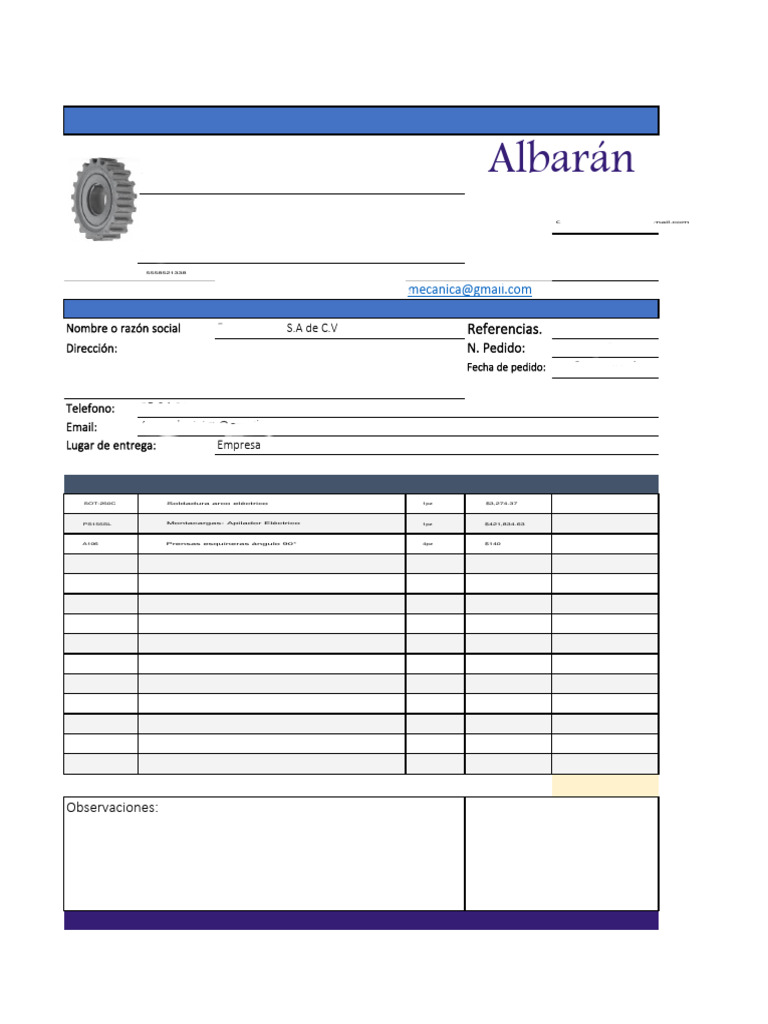 Nota de Entrega o Albarán - Formato | PDF