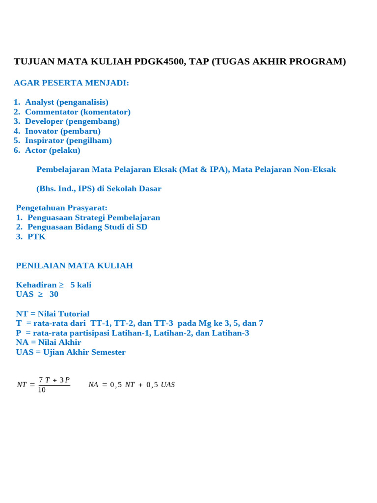 CONTOH PENILAIAN PDGK4500_TAP_LAT-1-2021_1 | PDF