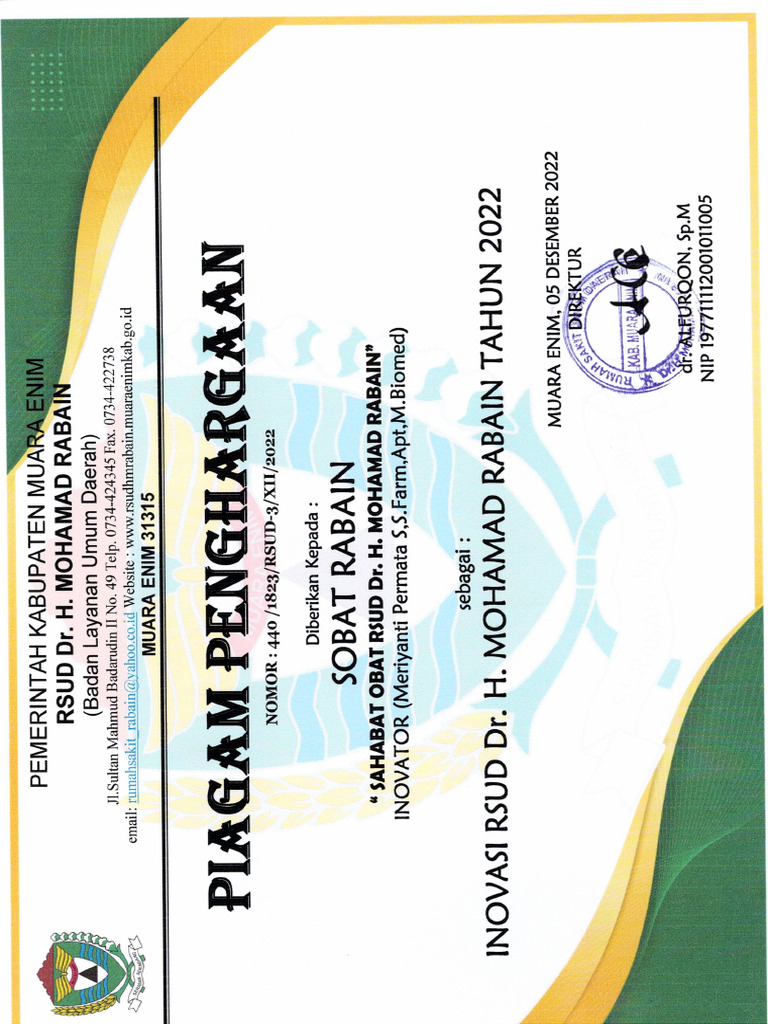 Piagam Penghargaan Sebagai Inovator | PDF