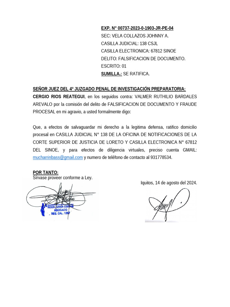 SE RATIFICA - CERGIO REATEGUI - FALSIFICACION DE DOCUMENTO - PENAL | PDF