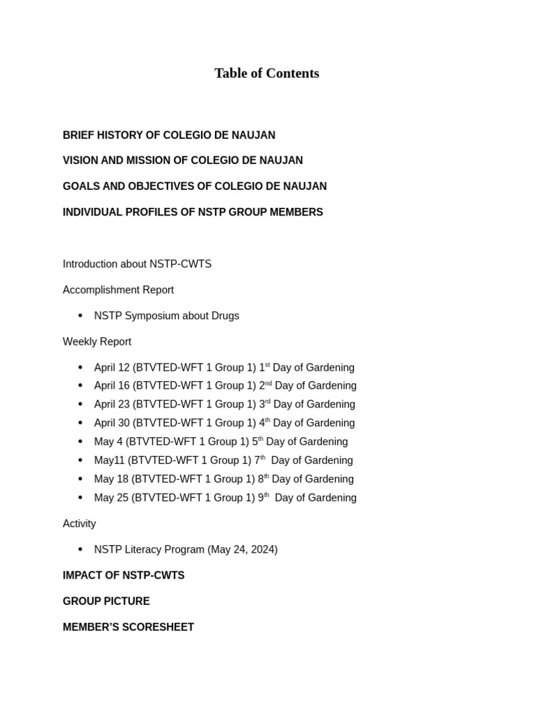 Table of Contents Narrative | PDF