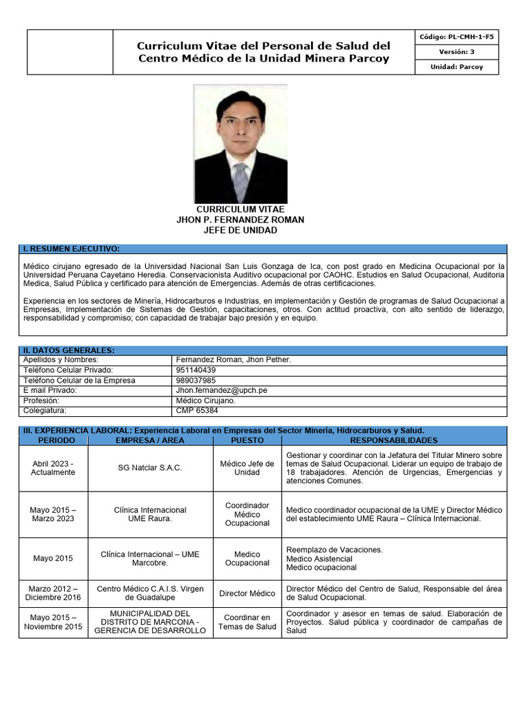 CV - Jhon Fernandez Roman 2024 | PDF