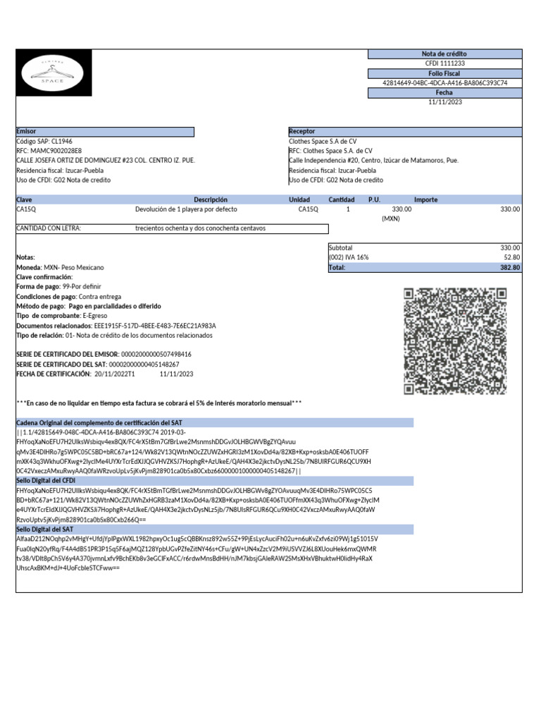 CFDI NOTA DE CREDITO | PDF
