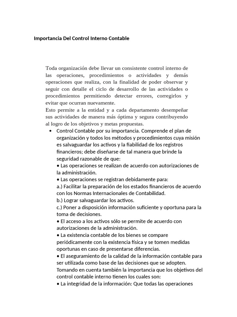 Importancia Del Control Interno Contable | PDF