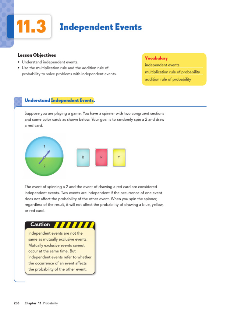11.3 Independent Events (Student Book Pages) | PDF