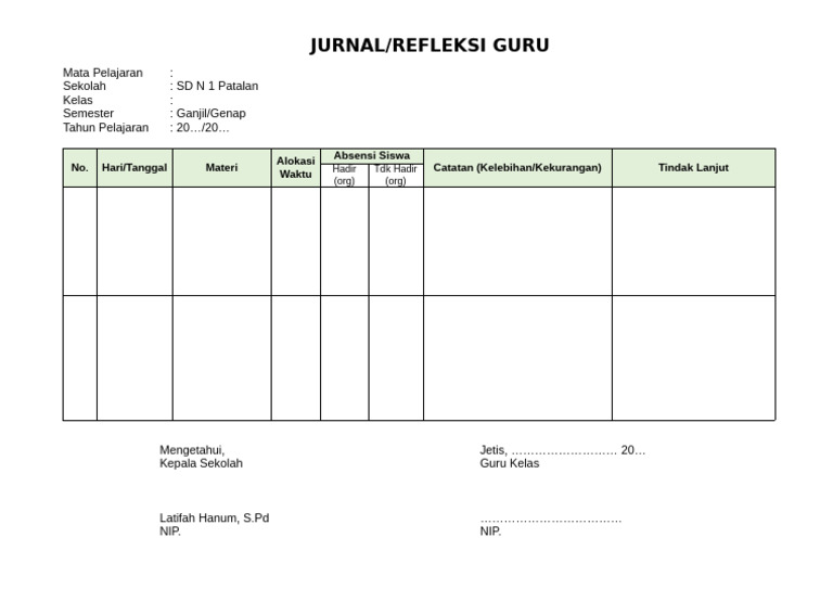 Jurnal Refleksi Guru | PDF