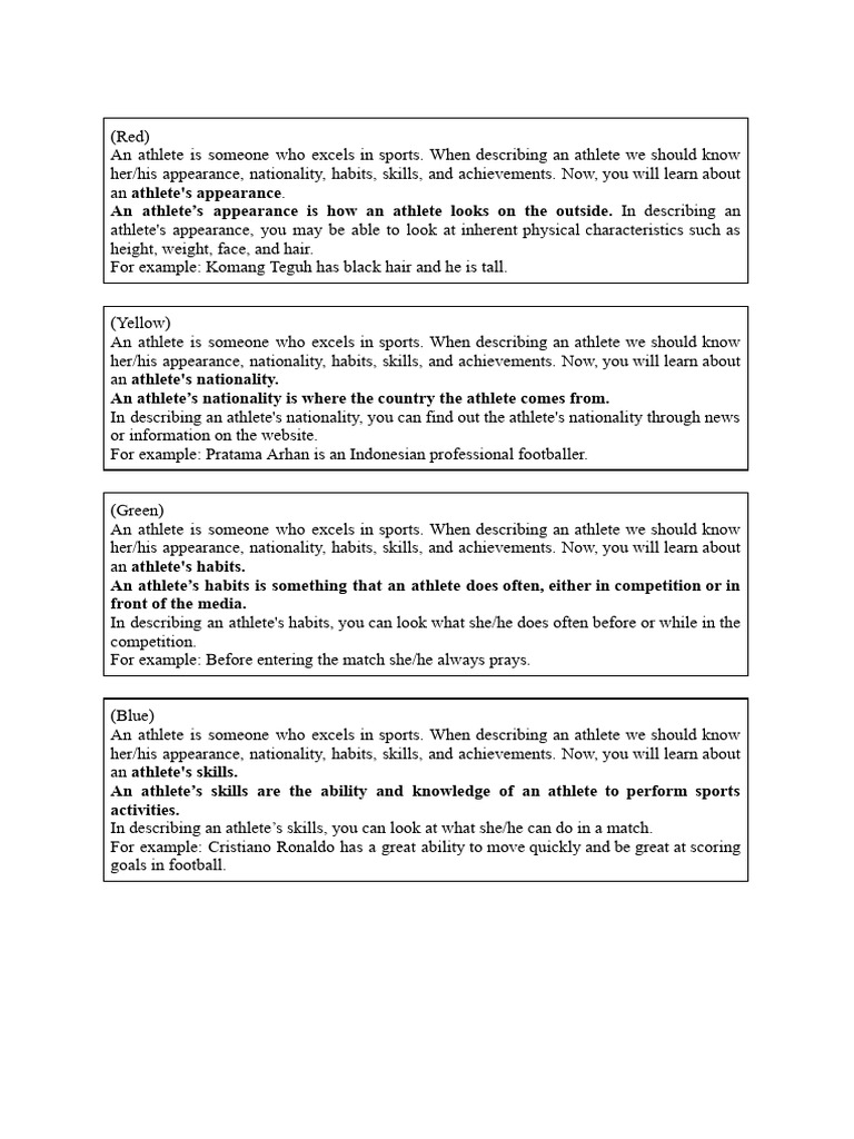 Bahan Materi Famous Athlete Descriptive Text | PDF