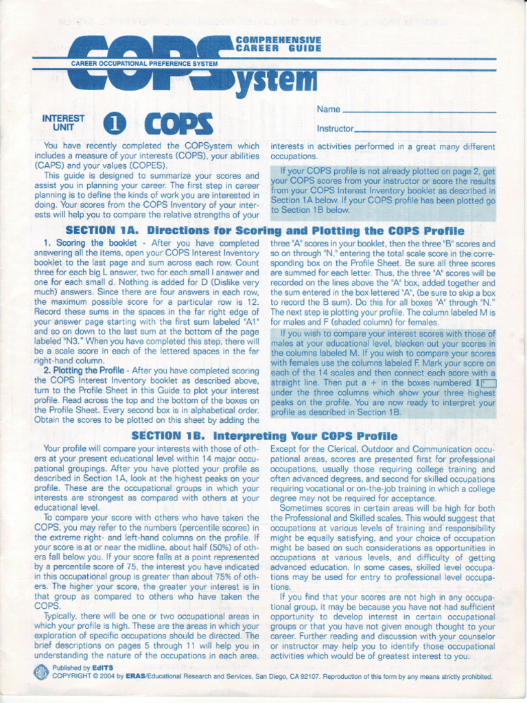 COPS - Career Occupational Preference System | PDF