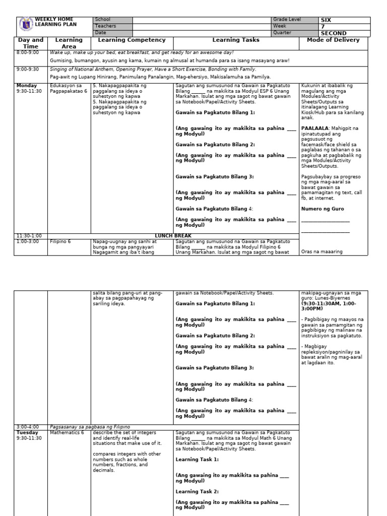 WHLP - Grade 6 (Q2 Week 7) | PDF