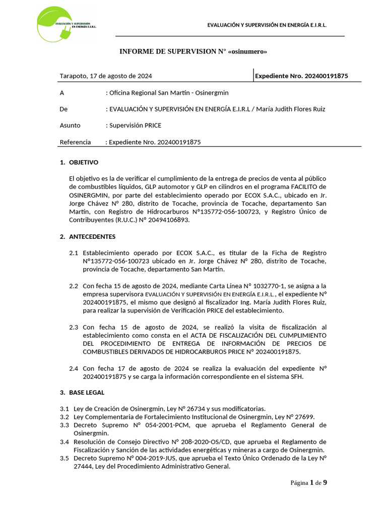 Informe de supervisión PRICE | PDF