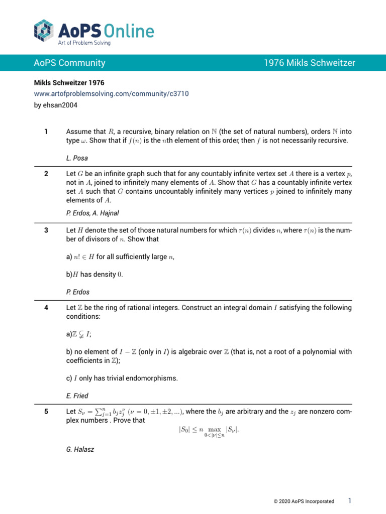 Aops Community 1976 Mikls Schweitzer | PDF